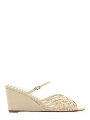 ALEXANDRE BIRMAN 75mm Lilian Leather Wedge Mules - Eggshell