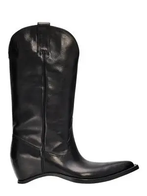 MAISON MARGIELA Heel-less Leather Cowboy Boots - Black