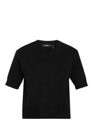 Theory Cashmere Short-sleeved Crop Sweater Blk