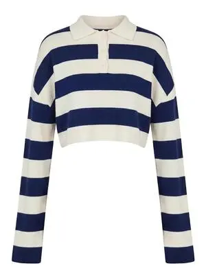 SEROYA Ryla Striped Polo Sweater Eggshell/navy