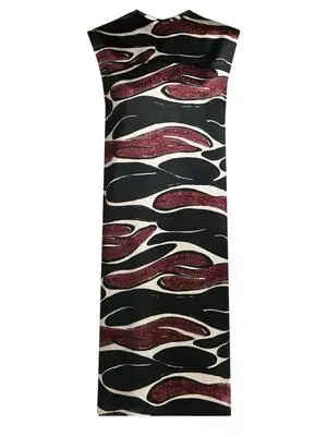 Marni Abstract Wave Sleeveless Midi Dress - Black Multi