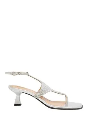 NODALETO Dona Nova Embellished Metallic Leather Kitten-heel Sandals - Silver