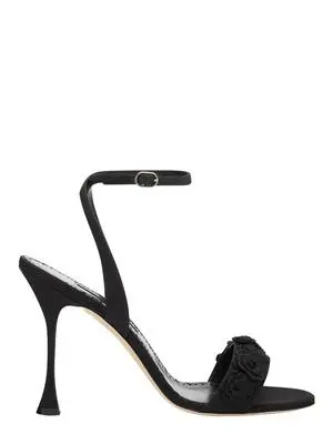 Manolo Blahnik 105mm Raosnu Crochet Flower Ankle-strap Sandals - Black