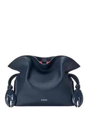 Loewe Flaco Leather Claw-embellished Clutch Bag - Deep Navy