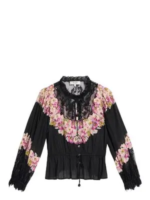 SEA Persephone Print Cotton & Lace Long-sleeve Blouse