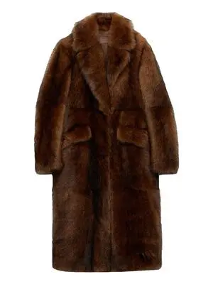 Prada Single-breasted Lamb Shearling Long Coat - Brown