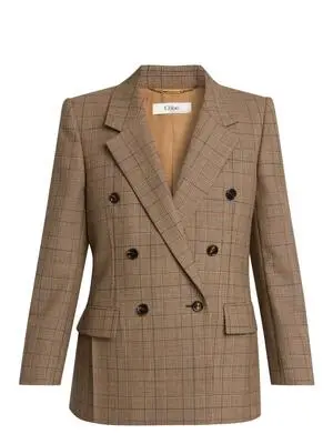 Chloé Double-breasted Check Tailoring Jacket - Brown
