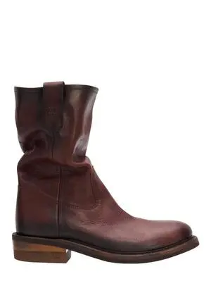 Miu Miu Foule Leather Mid-calf Boots - Caffe