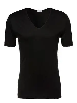 Zimmerli Sea Island V-neck Cotton T-shirt - Black Pattern