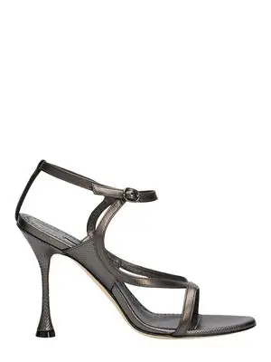 Manolo Blahnik 105mm Tibula Metallic Leather Ankle-strap Sandals - Graphite