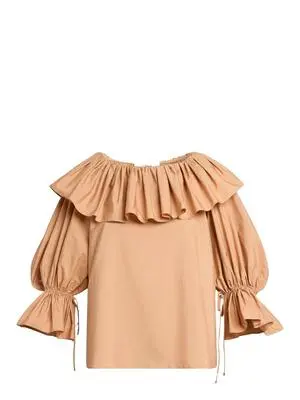 Chloé Ruffle Balloon-sleeve Cotton Top - Reef Shell