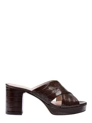 STUART WEITZMAN 80mm Dayna Croc-embossed Leather Platform Sandals Walnut