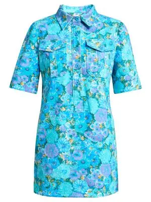 Chloé Floral Cotton Twill Short-sleeve Mini Shirtdress - Multicolor