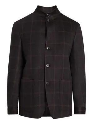 Zegna Cashmere Grid Check Chore Jacket - Brwon
