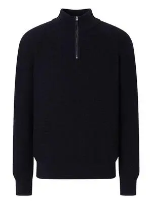 Zegna Cashmere Texture-knit Quarter-zip Sweater - Navy