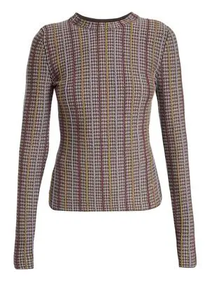 Gabriela Hearst Pons Cashmere-silk Striped Houndstooth Crewneck Sweater Camel Multi