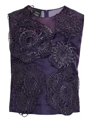 Akris Anemone Embroidered Silk Organza Sleeveless Blouse - Viola
