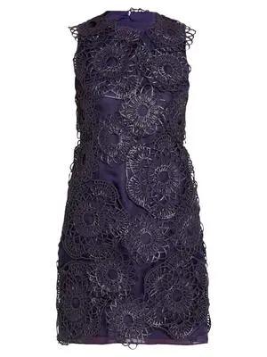 AKRIS Anemone Aetz Embroidered Organza Sleeveless Mini Dress