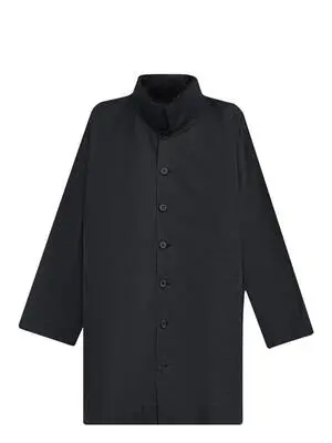 Eskandar Smaller Front Larger Back High Neck Raincoat With Button Away Hood Long Plus Length - Black
