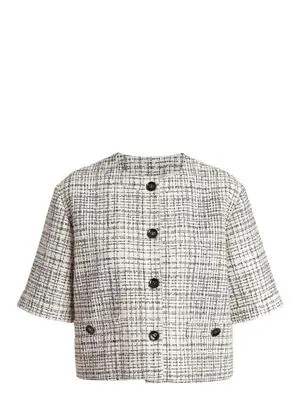 Valentino Garavani Boxy Tweed Short-sleeve Jacket Vanilla
