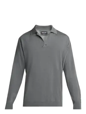 Giorgio Armani Silk And Cotton Johnny Collar Polo Sweater - Silver