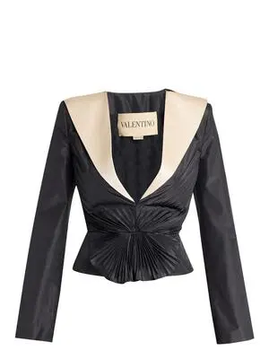 VALENTINO Pleated Silk Taffeta Strong-shoulder Jacket