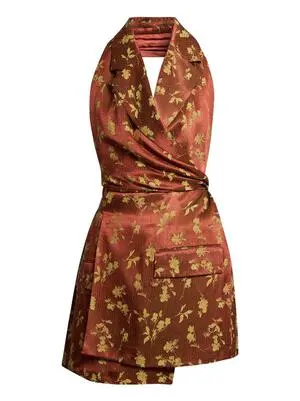 Dries Van Noten Floral Jacquard Sleeveless Wrap Top - Rust