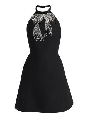 Valentino Garavani Beaded Bow Halter Minidress - Black/silver
