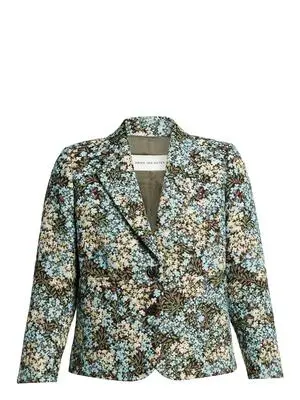 Dries Van Noten Floral Jacquard Single-breasted Shrunken Jacket - Sky
