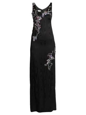 Dries Van Noten Sleeveless Embroidered Faille Column Gown - Black
