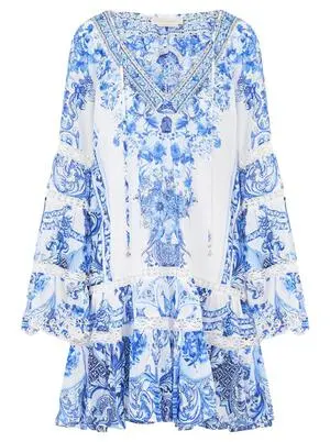 Camilla A-line Gathered Mini Dress - Ceramic Panoramic
