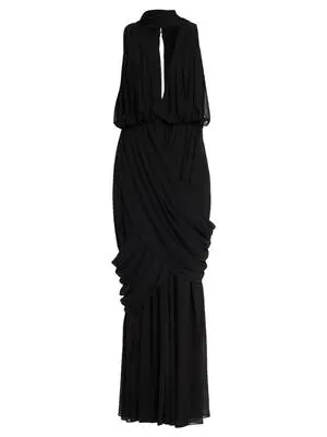 ET OCHS Arabella Plunging Draped Column Gown - Black