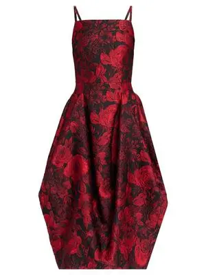 Michael Kors Rose Jacquard Balloon Midi Dress - Ruby/black