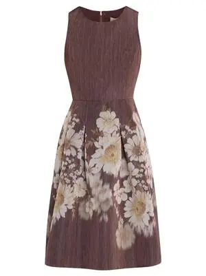 Rickie Freeman For Teri Jon Pleated Floral-print Mikado Dress - Caf Multi