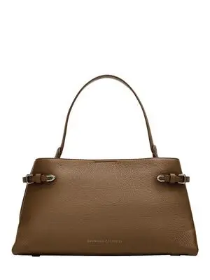 Brunello Cucinelli Essence Grain Leather Top-handle Bag - Fango