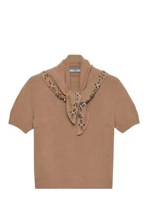 Prada Embellished Cashmere Sweater Camel