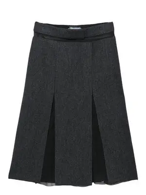 Prada Pleated Wool-silk Midi Skirt - Gray
