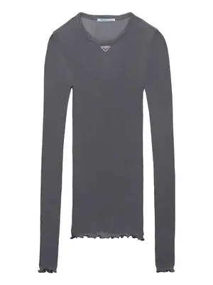 PRADA Logo Rib-knit Silk Top