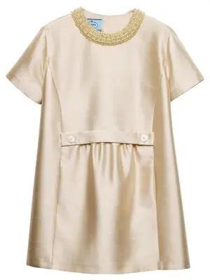Prada Beaded Gazar Silk Short-sleeve Mini Dress - Sabble