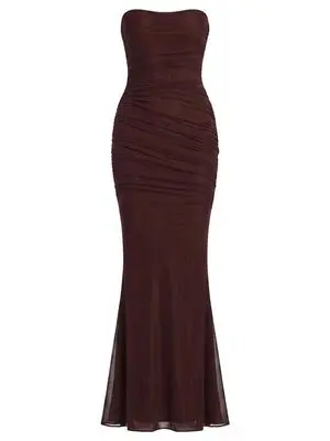 Retrofete Isadore Strapless Ruched Dress Walnut