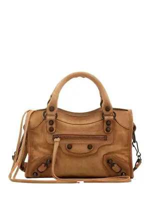 Balenciaga Le City Mini Waxed Suede Tote Bag - Camel