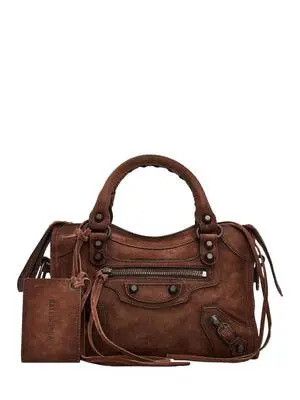 Balenciaga Le City Mini Waxed Suede Tote Bag - Light Espresso