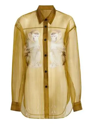 KHAITE Goya Monkey Print Silk Organza Shirt