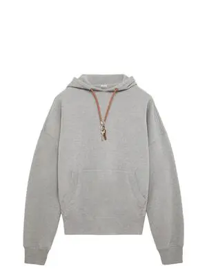 Loewe Relaxed Fit Fleece Leather-drawstring Hoodie - Grey