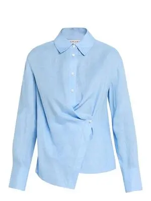 Veronica Beard Perezzi Asymmetric Linen Shirt - Blue Jay
