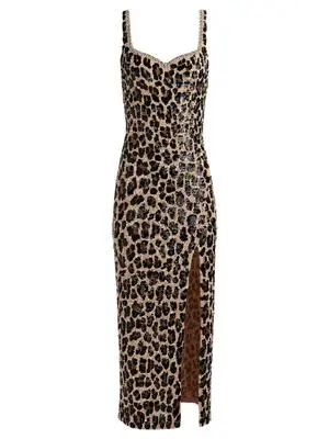 Alice + Olivia Eve Embellished Sweetheart Midi Gown - Leopard