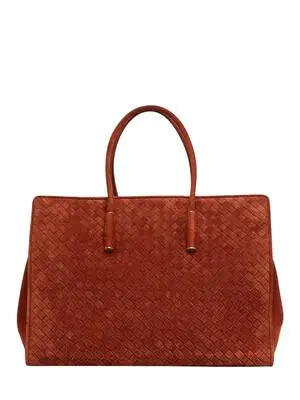 Bottega Veneta Barbara Medium Suede Tote Bag - Rust