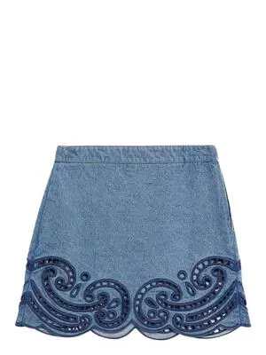 Ulla Johnson Cadiz Embroidered Denim Mini Skirt - River