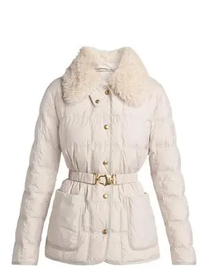 Moncler Cygnes Belted Short Down Jacket - Light Beige