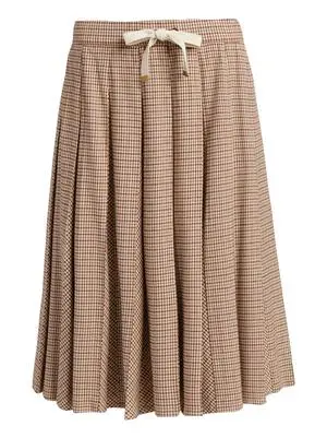 Moncler Check Pleated Wool Midi Skirt - Brown
